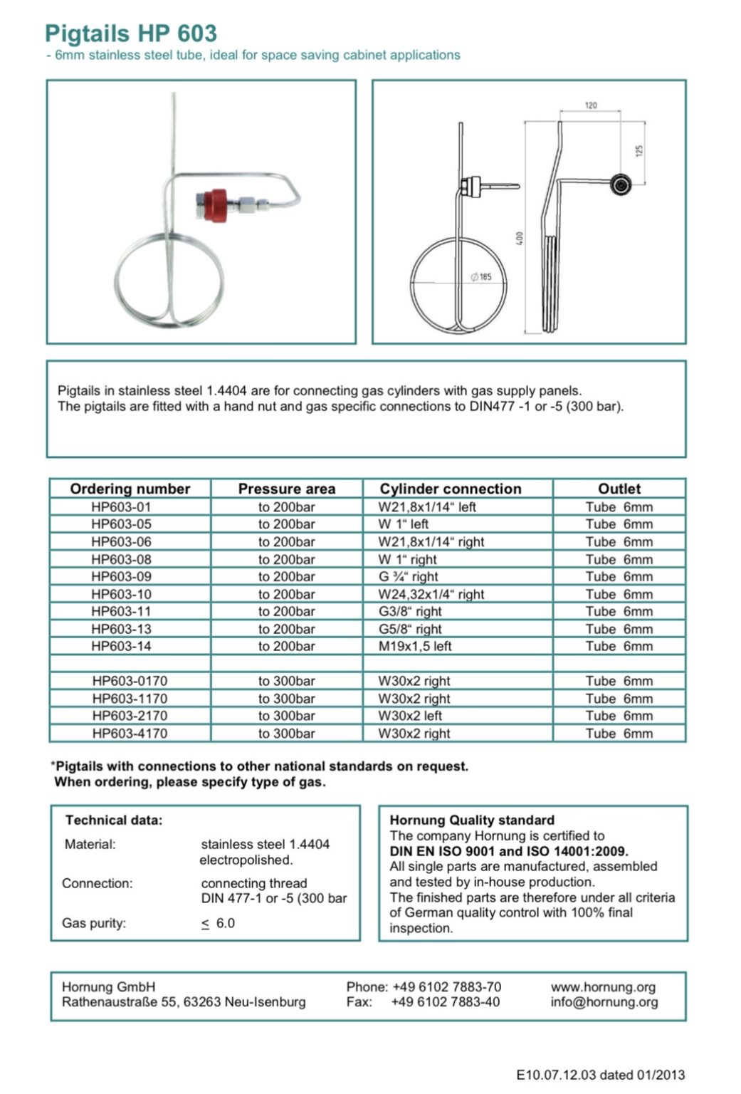 Hornung HP 603 ( Pigtail optional with cv) # – Airgas
